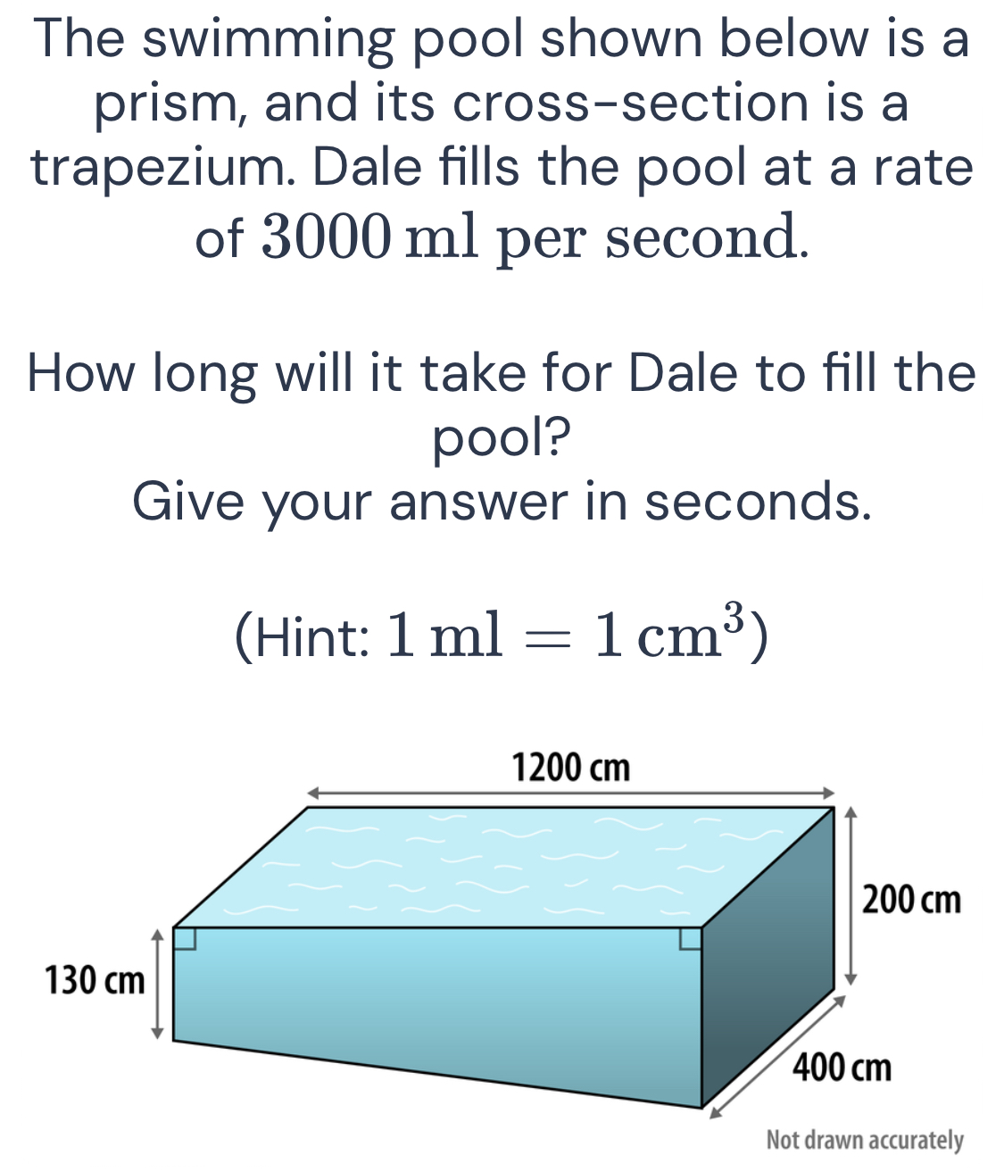 The swimming pool shown below is a prism | StudyX