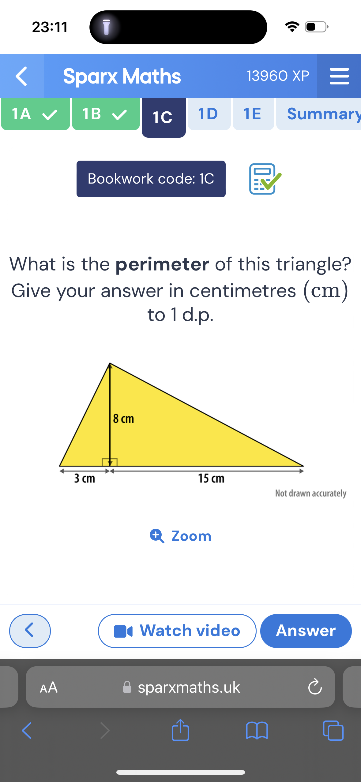2311 Sparx Maths 13960 XP Bookwork code 1C | StudyX