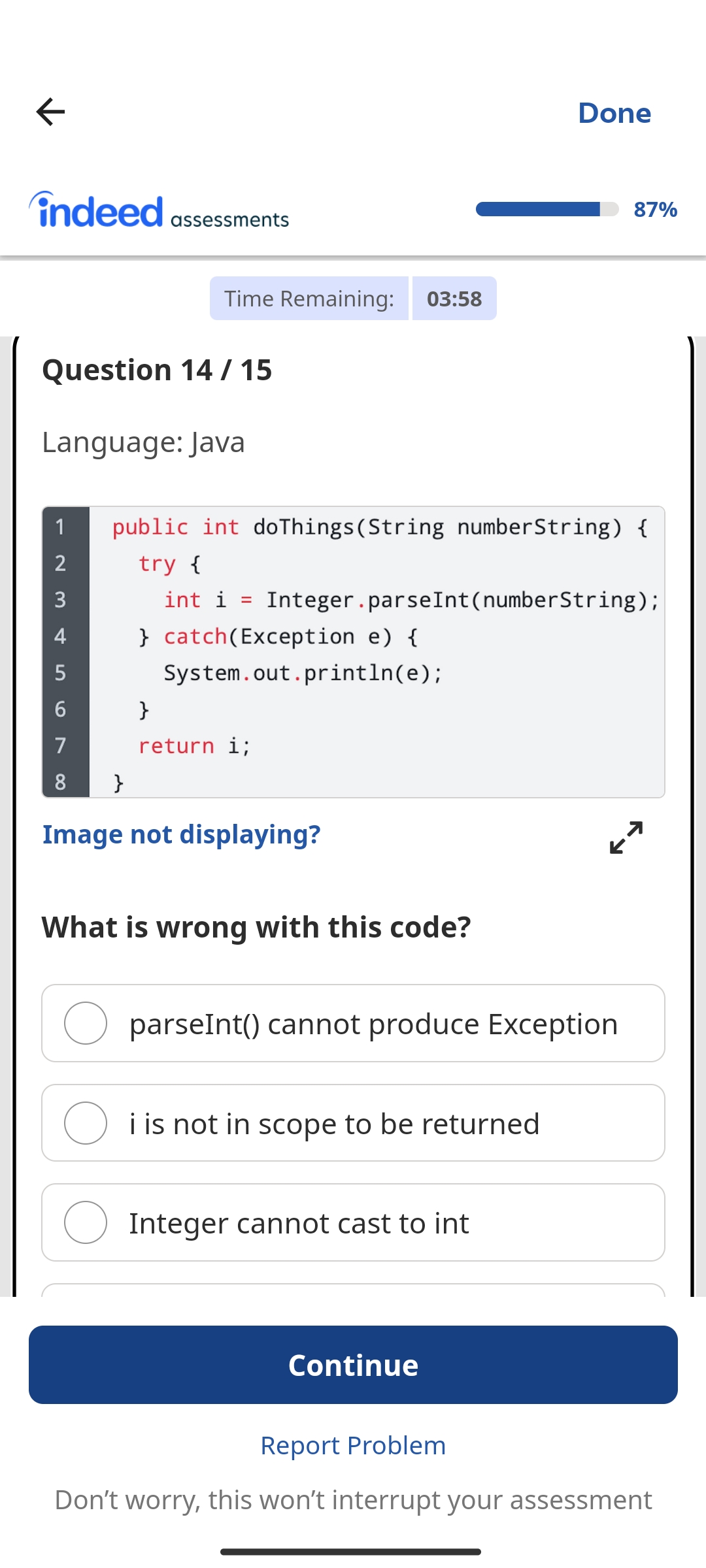 Done indeed assessments 87 Time Remaining | StudyX