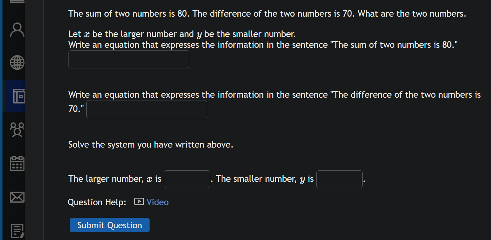 The sum of two numbers is 80 The | StudyX