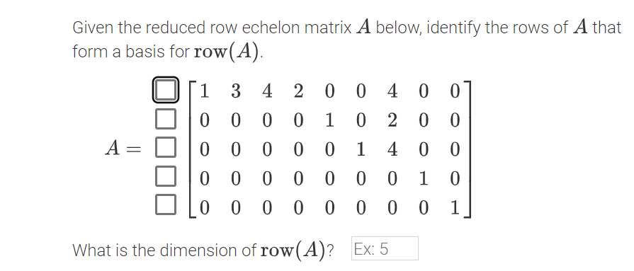 Given the reduced row echelon matrix A | StudyX