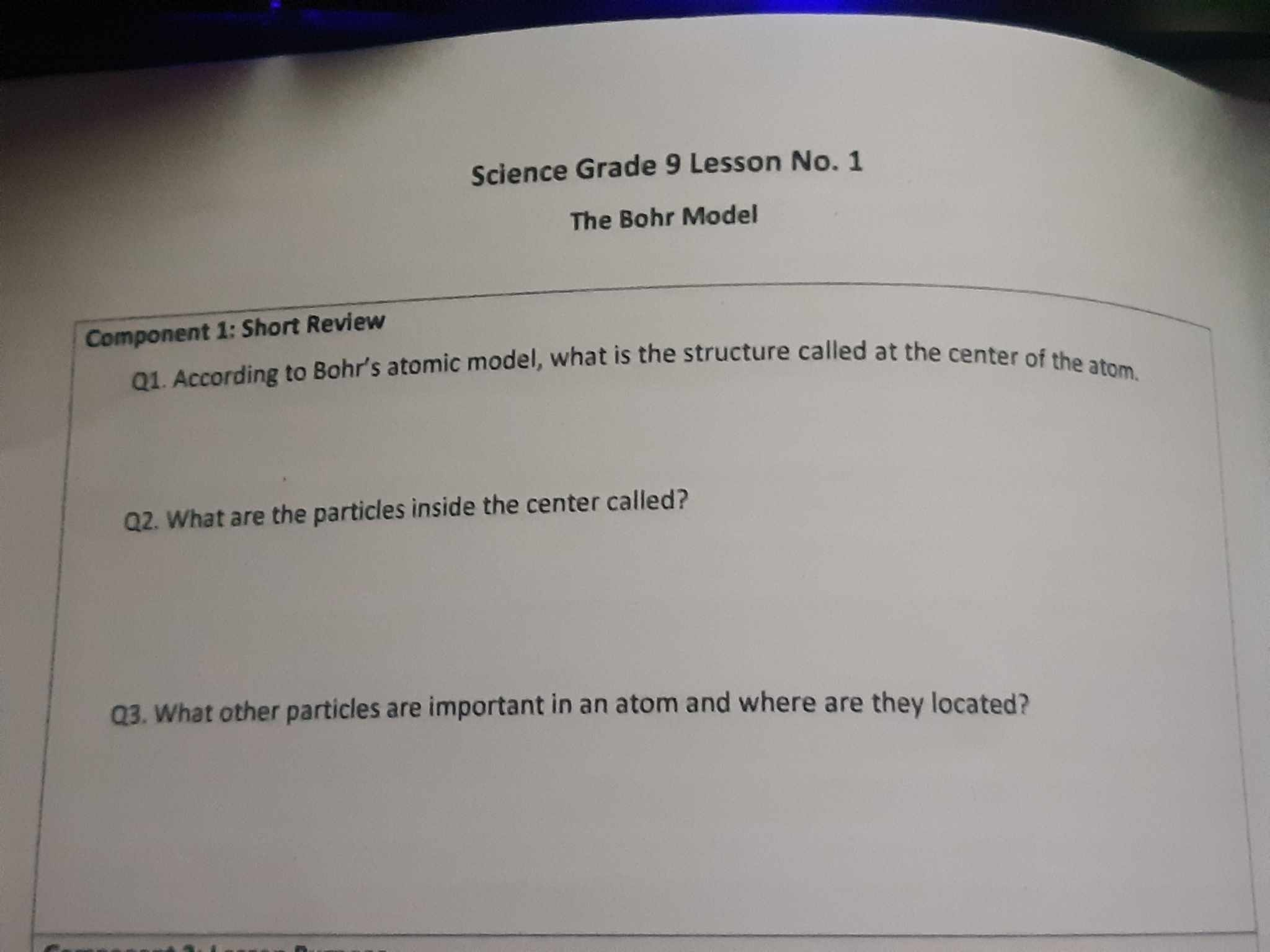 Science Grade 9 Lesson No 1 The Bohr Model | StudyX