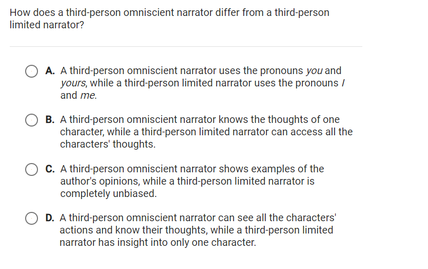 How does a third-person omniscient narrator | StudyX