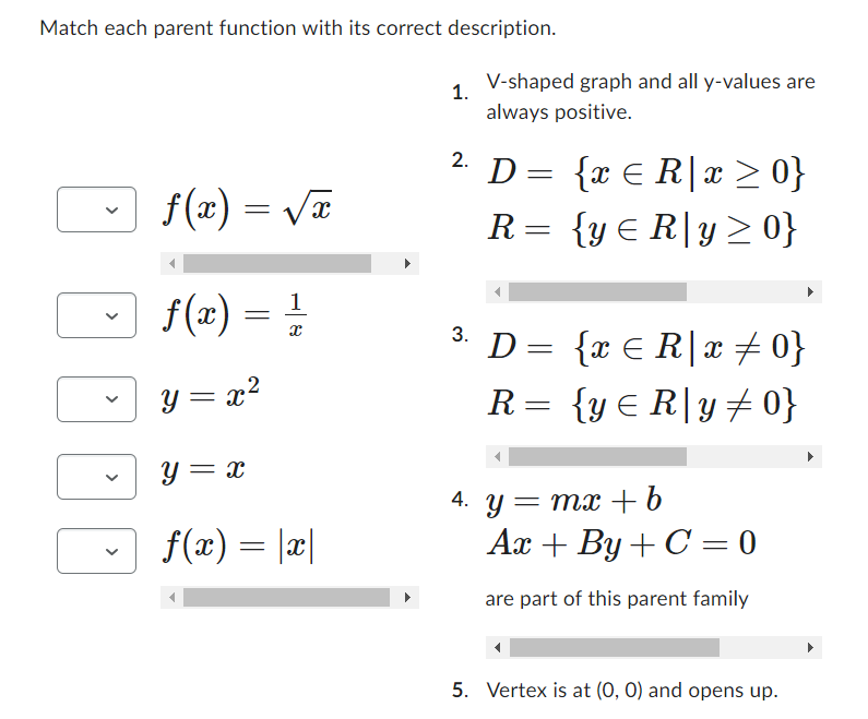 Match each parent function with its correct | StudyX
