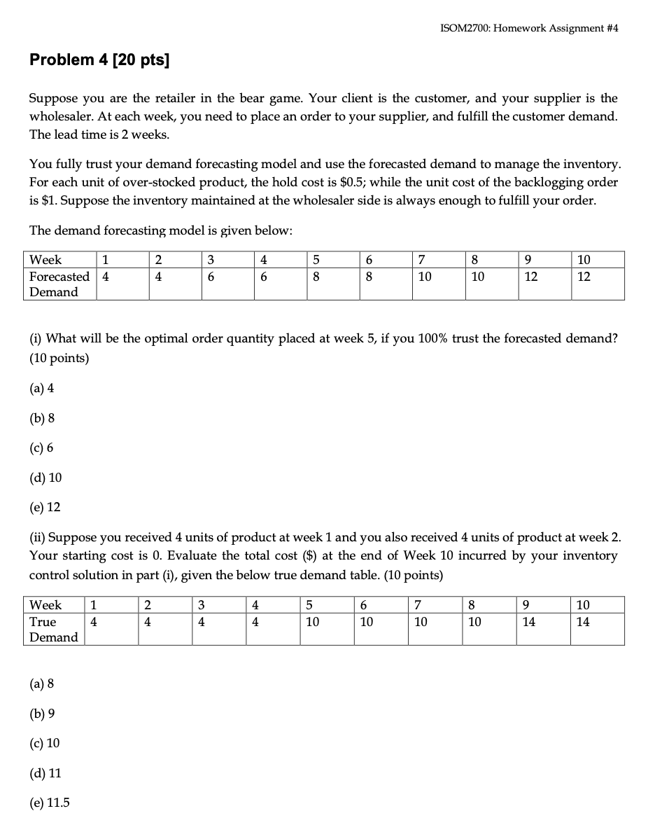ISOM2700 Homework Assignment 4 Problem 420 | StudyX