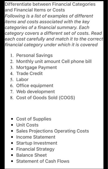 Differentiate between Financial Categories | StudyX