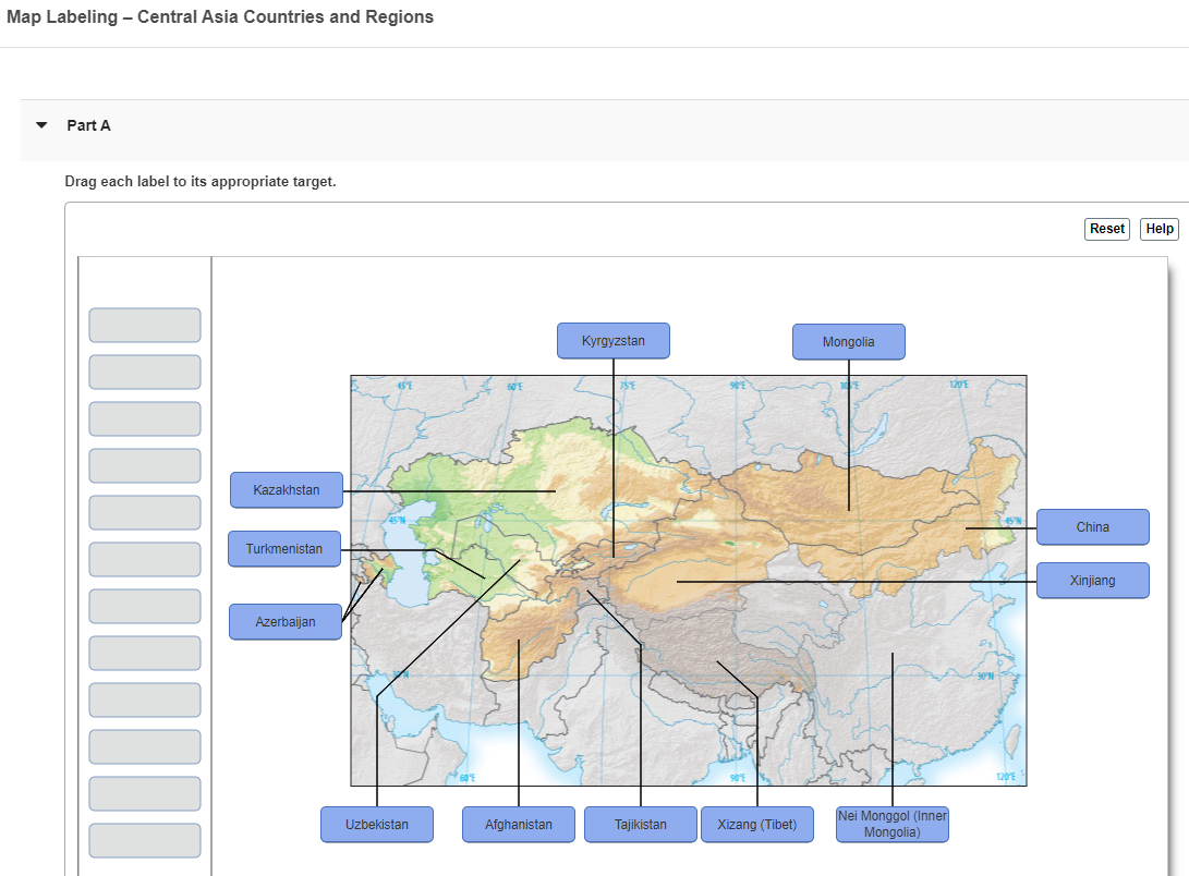 Map Labeling - Central Asia Countries and | StudyX