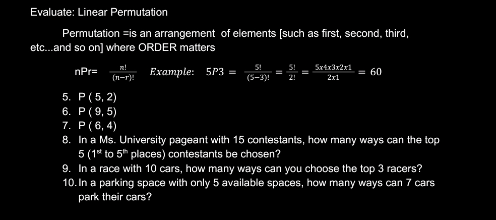 Evaluate Linear Permutation Permutation =is | StudyX