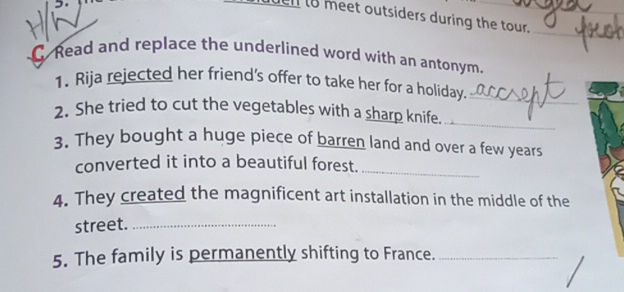 Read and replace the underlined word with an | StudyX