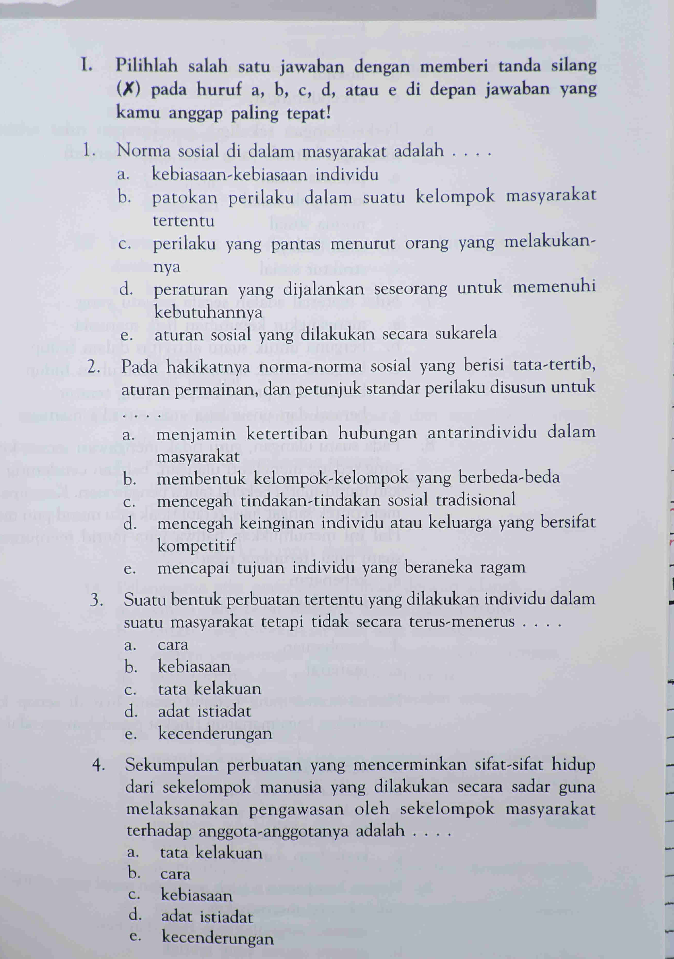 I Pilihlah salah satu jawaban dengan memberi | StudyX