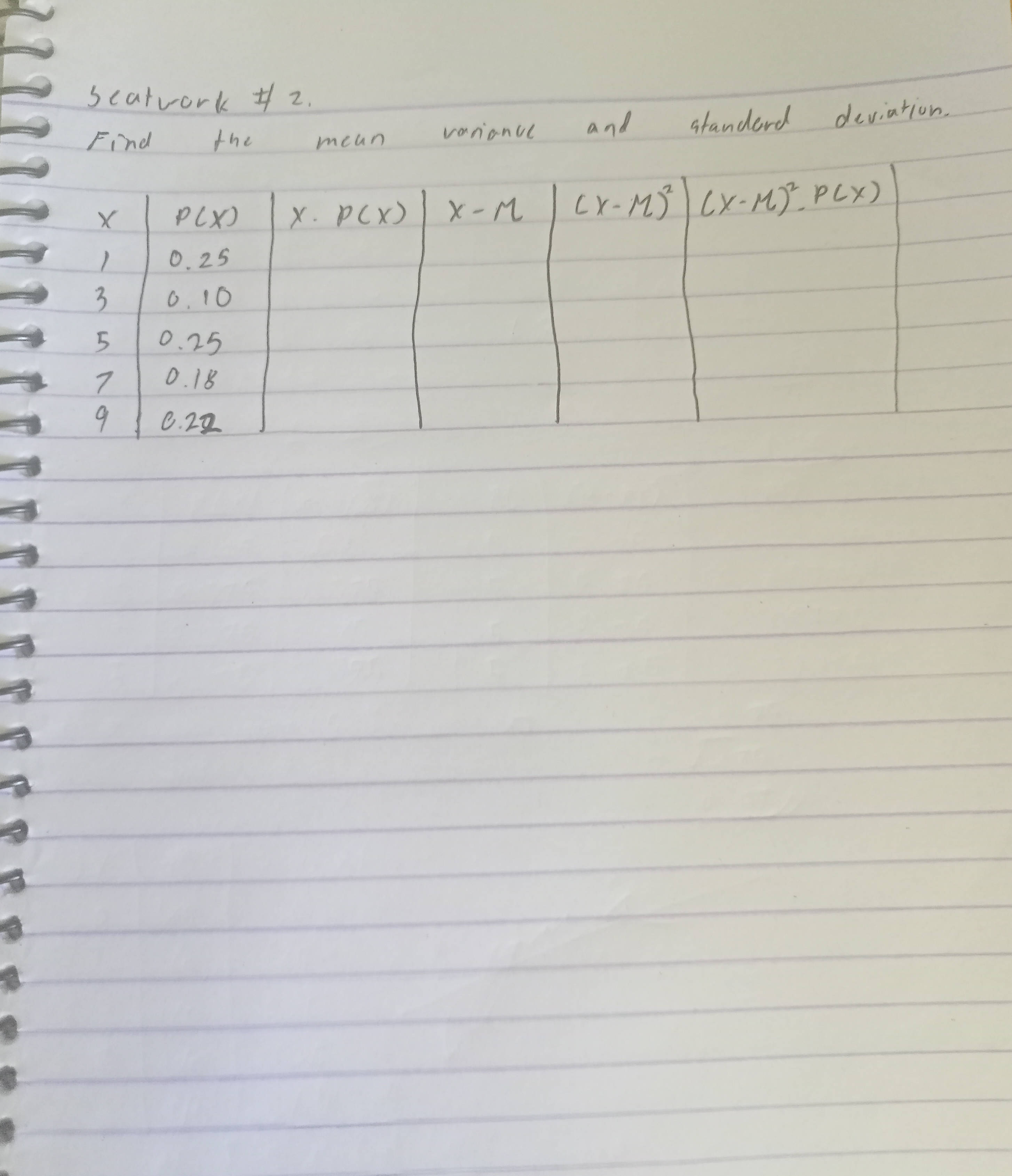 Seatwork 2 Find the mean variance and | StudyX