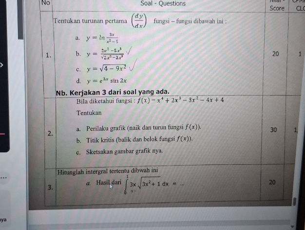 No Soal - Questions Nilai Score CLC Tentukan | StudyX