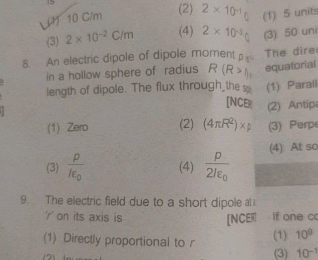 8 An electric dipole of dipole moment p is | StudyX