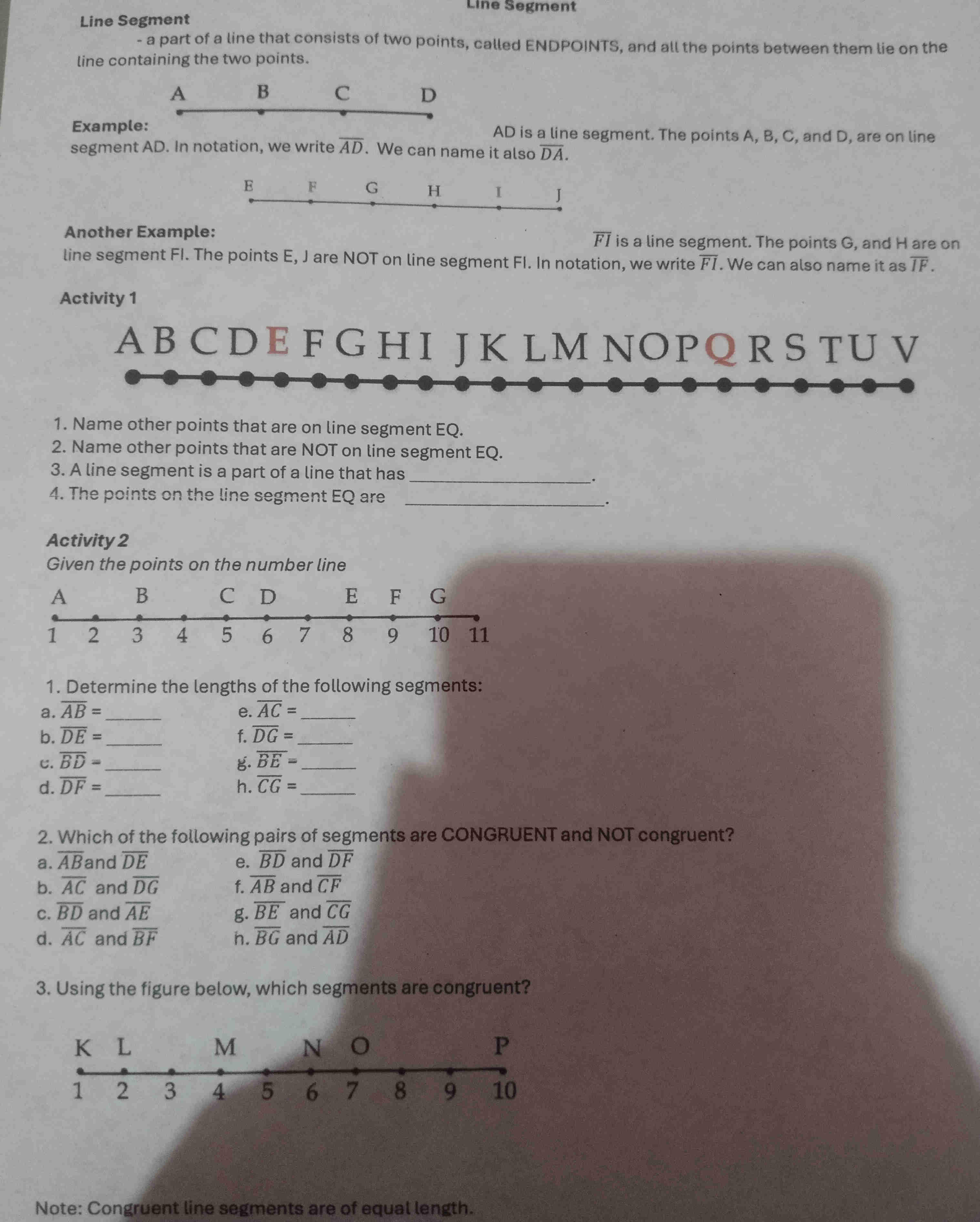 Line Segment - a part of a line that | StudyX