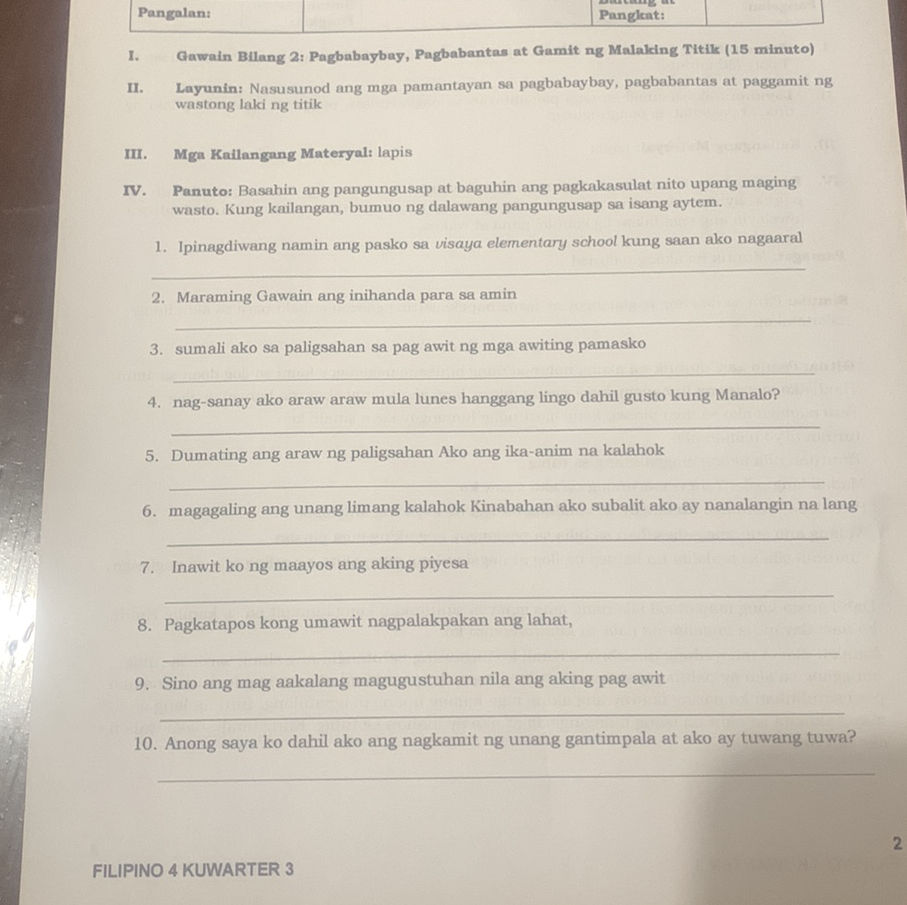 I Gawain Bilang 2 Pagbabaybay Pagbabantas at | StudyX