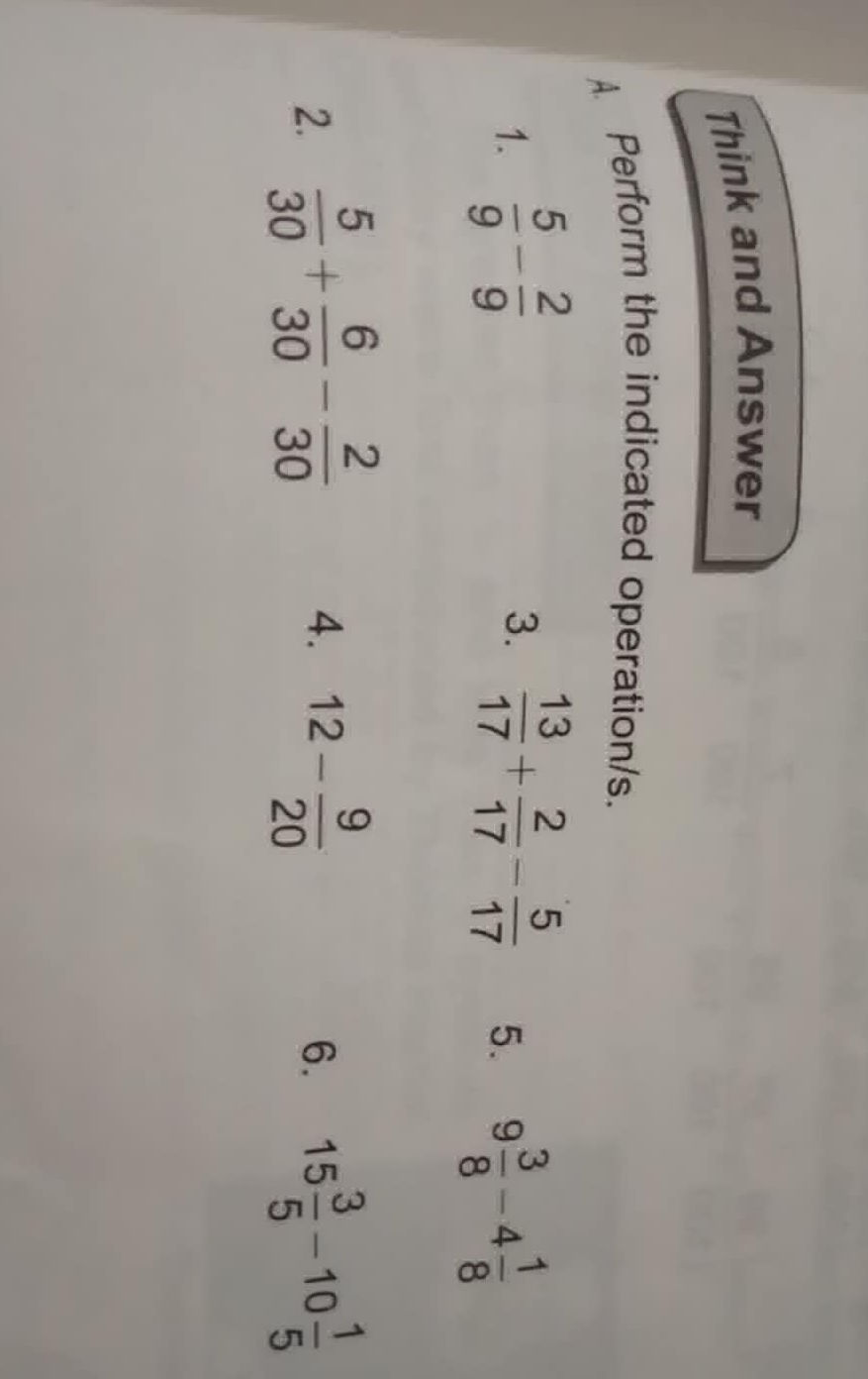 Think and Answer A Perform the indicated | StudyX