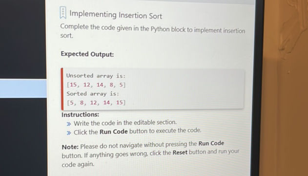 Implementing Insertion Sort Complete the | StudyX