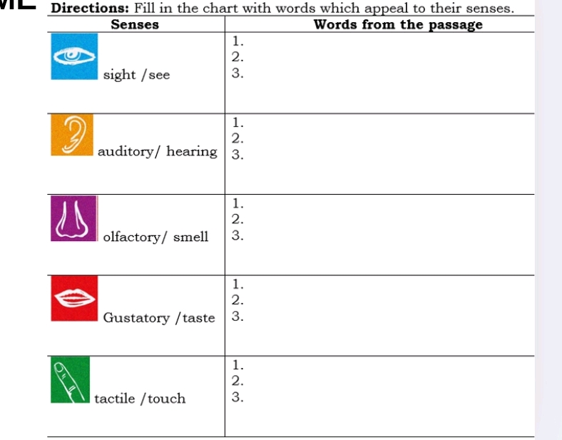 Directions Fill in the chart with words | StudyX