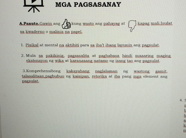 MGA PAGSASANAY APanuto Gawin ang kung wasto | StudyX