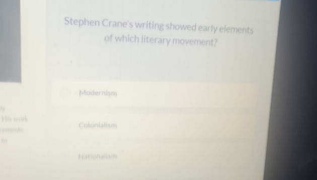 Stephen Cranes writing showed early elements | StudyX