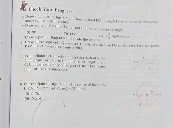 1 Draw a circle of radius 27 cm Draw a chord | StudyX