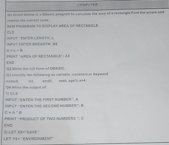 COMPUTER Q1 Given below is a Qbasic program | StudyX