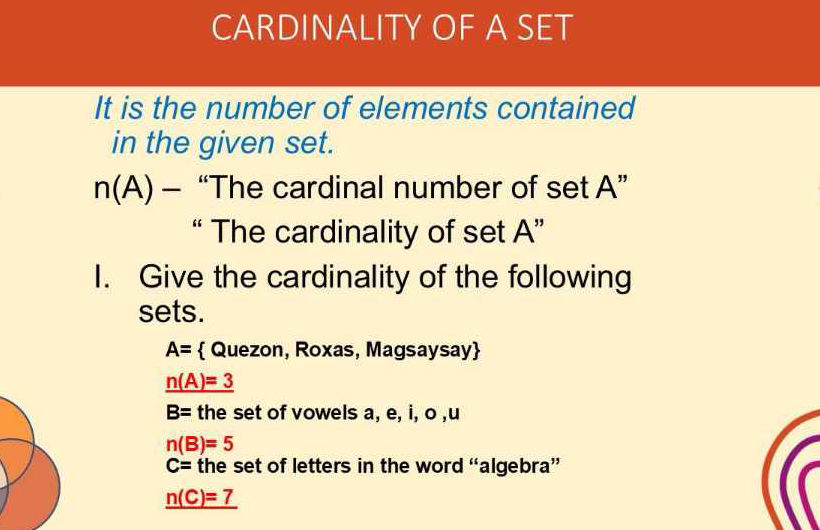 CARDINALITY OF A SET It is the number of | StudyX