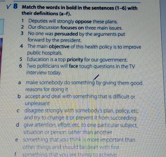 8 Match the words in bold in the sentences | StudyX