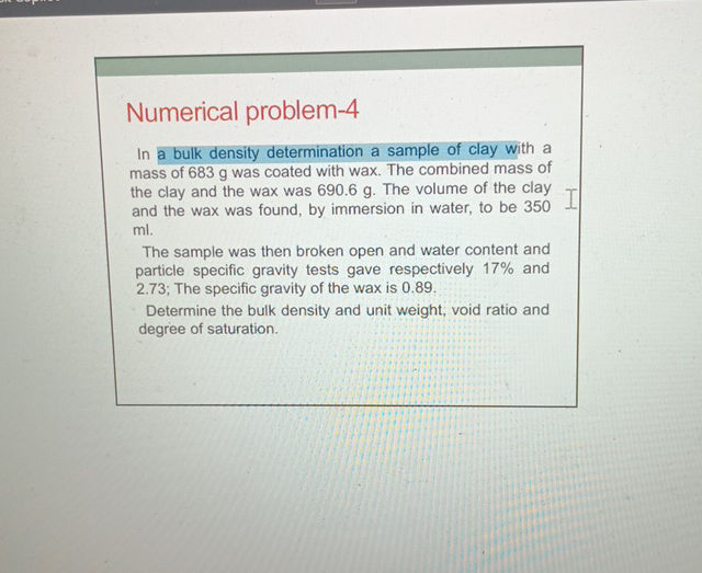 Numerical problem-4 In a bulk density | StudyX