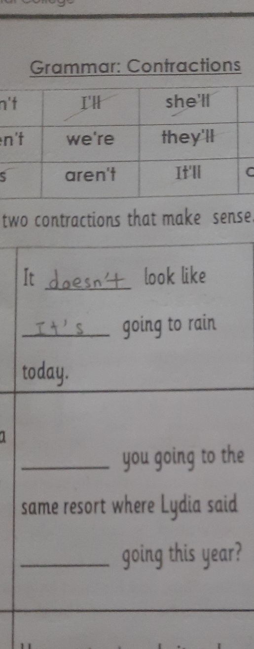 Grammar Contractions Fill in the blanks with | StudyX