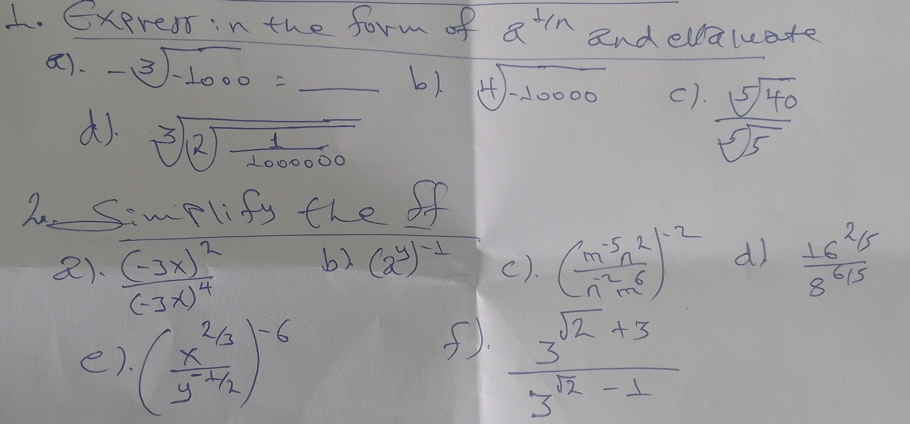 1 Express in the form of a1 / n and ella