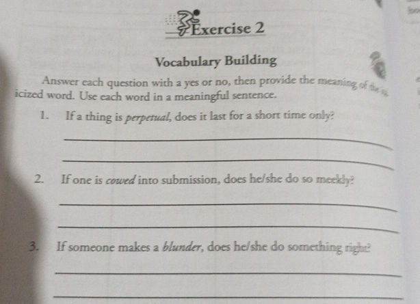 Exercise 2 Vocabulary Building Answer each | StudyX