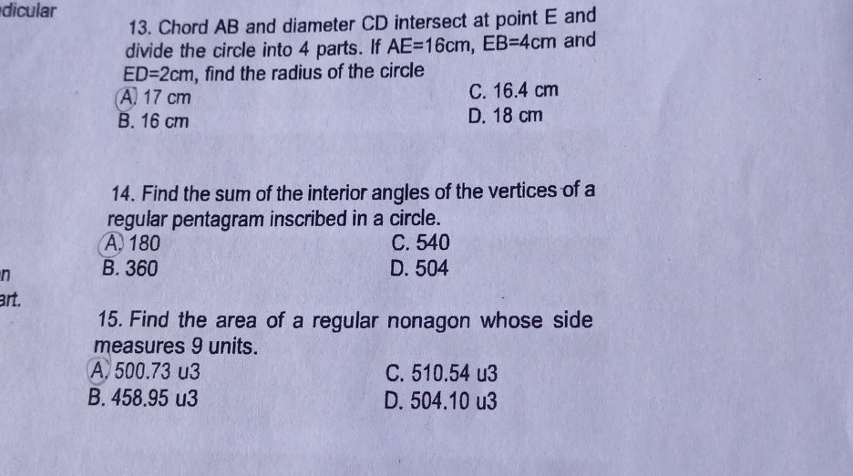 13 Chord AB and diameter CD intersect at | StudyX
