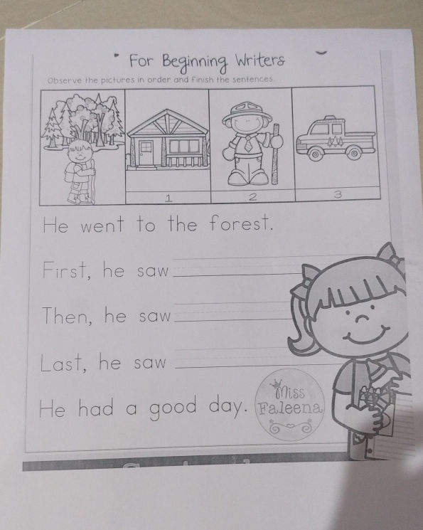 For Beginning Writers Observe the pictures | StudyX