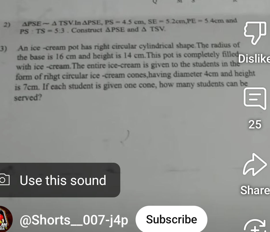 2) ( PSE TSV) In ( PSE) PS = 45 cm SE = 52 | StudyX