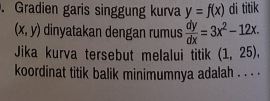 Gradien garis singgung kurva y = f(x) di | StudyX