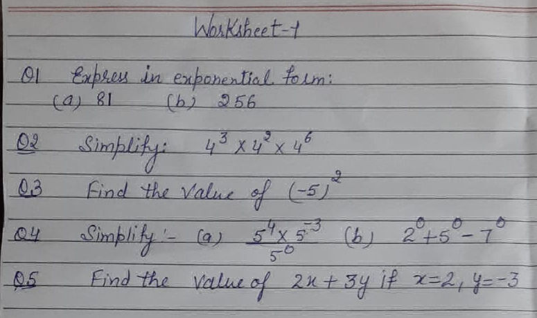 Worksheet-1 01 Express in exponential form | StudyX