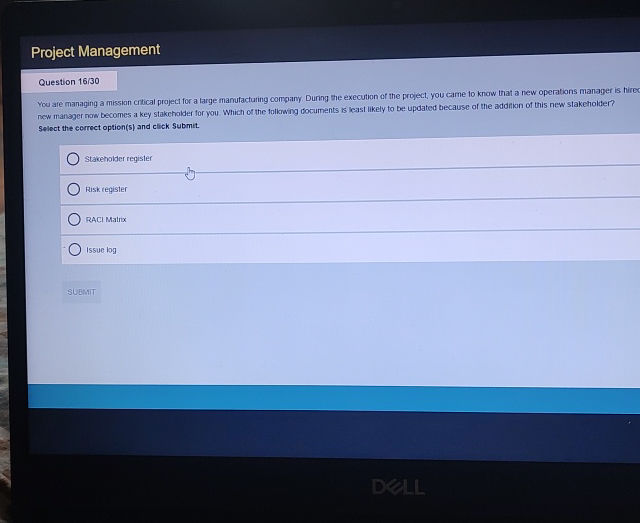 Project Management Question 16/30 You are | StudyX