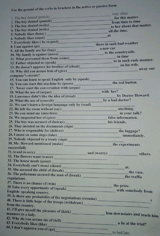 Use the gerund of the verbs in brackets in | StudyX