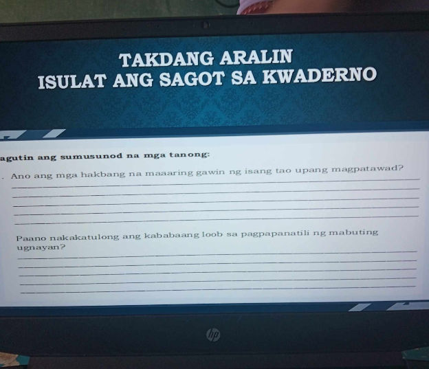 TAKDANG ARALIN ISULAT ANG SAGOT SA KWADERNO | StudyX