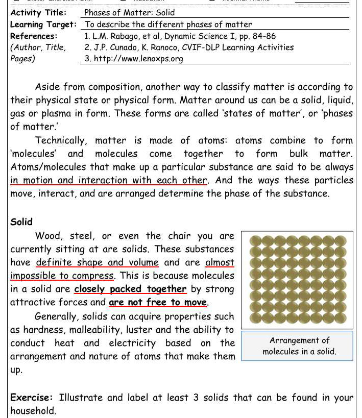 Activity Title Phases of Matter Solid | StudyX