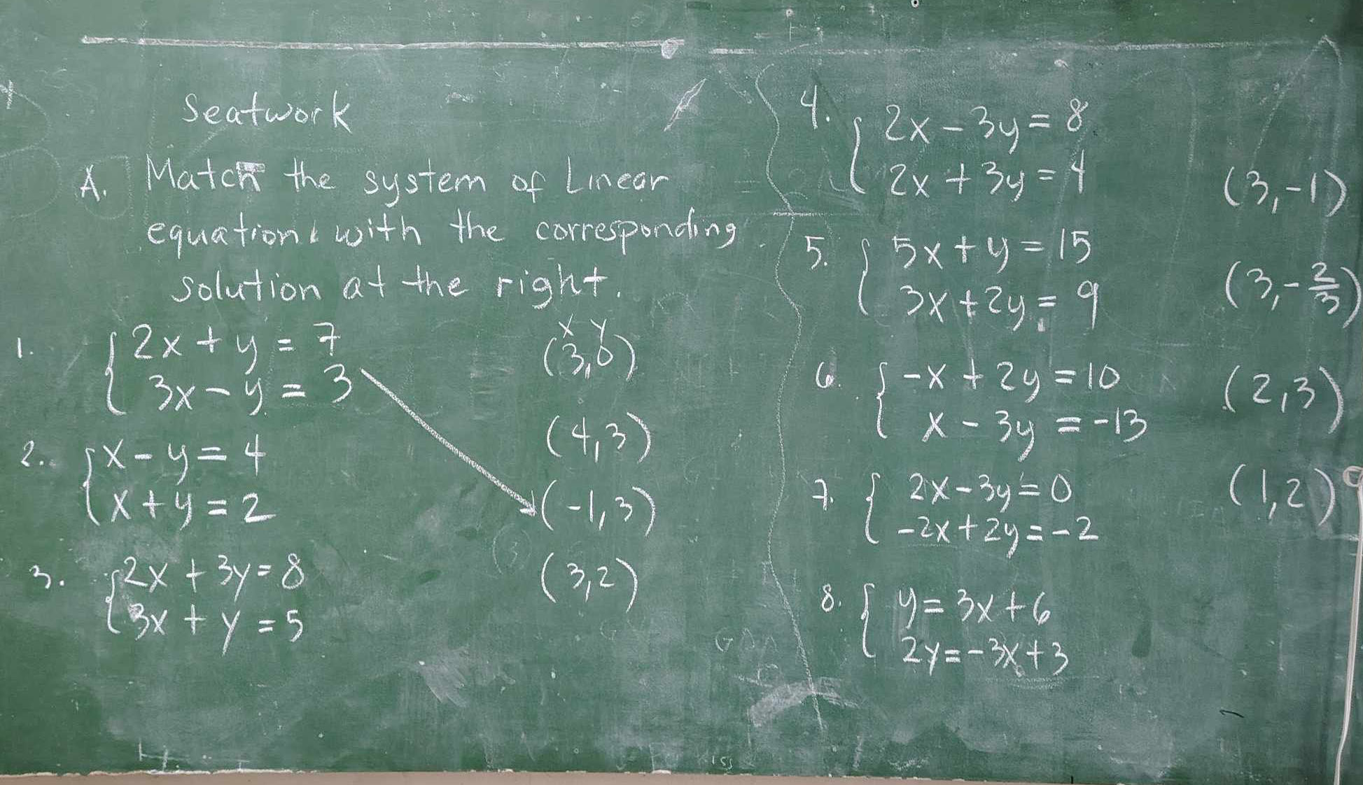 Seatwork A Match the system of Linear | StudyX