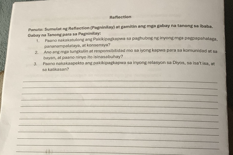 Reflection Panuto Sumulat ng Reflection | StudyX