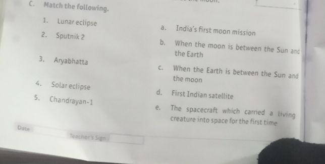 C Match the following 1 Lunar eclipse 2 | StudyX
