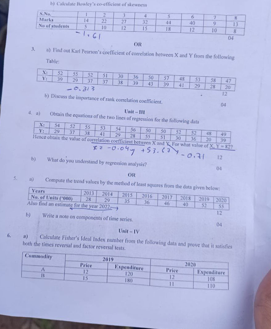 3 b) Calculate Bowleys co-efficient of | StudyX