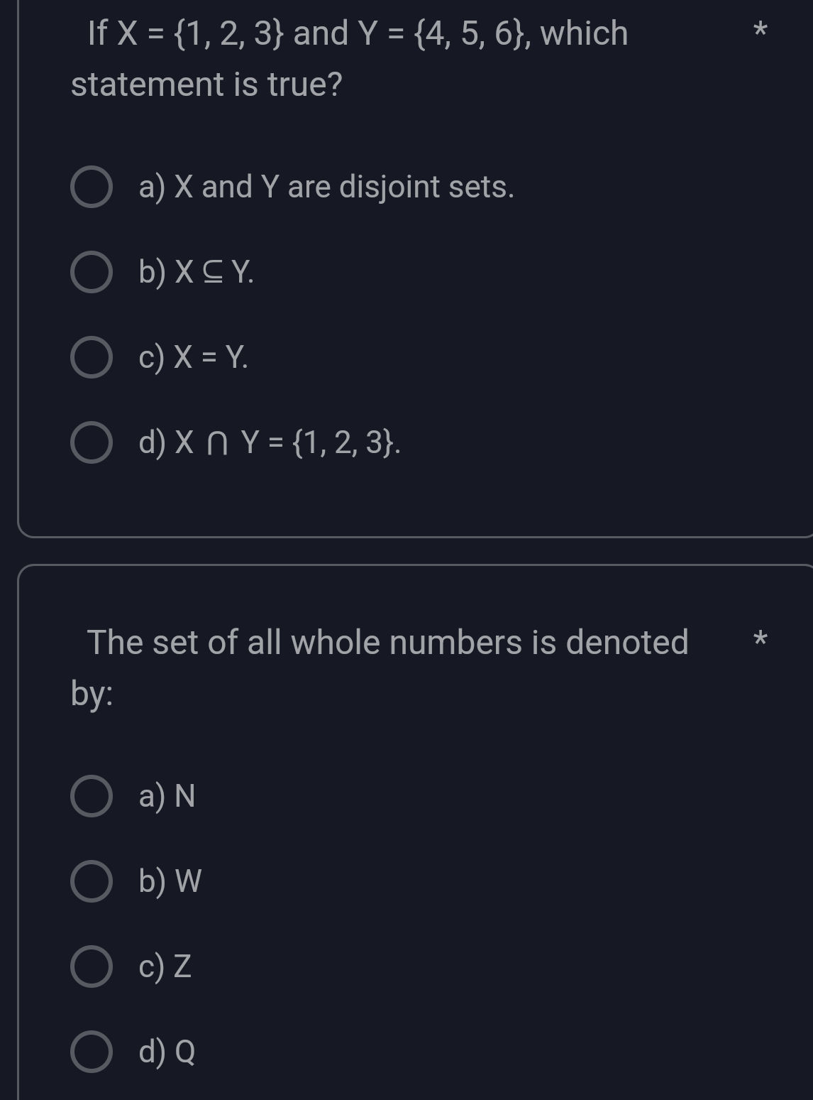 If X = 1 2 3 and Y = 4 5 6 which statement