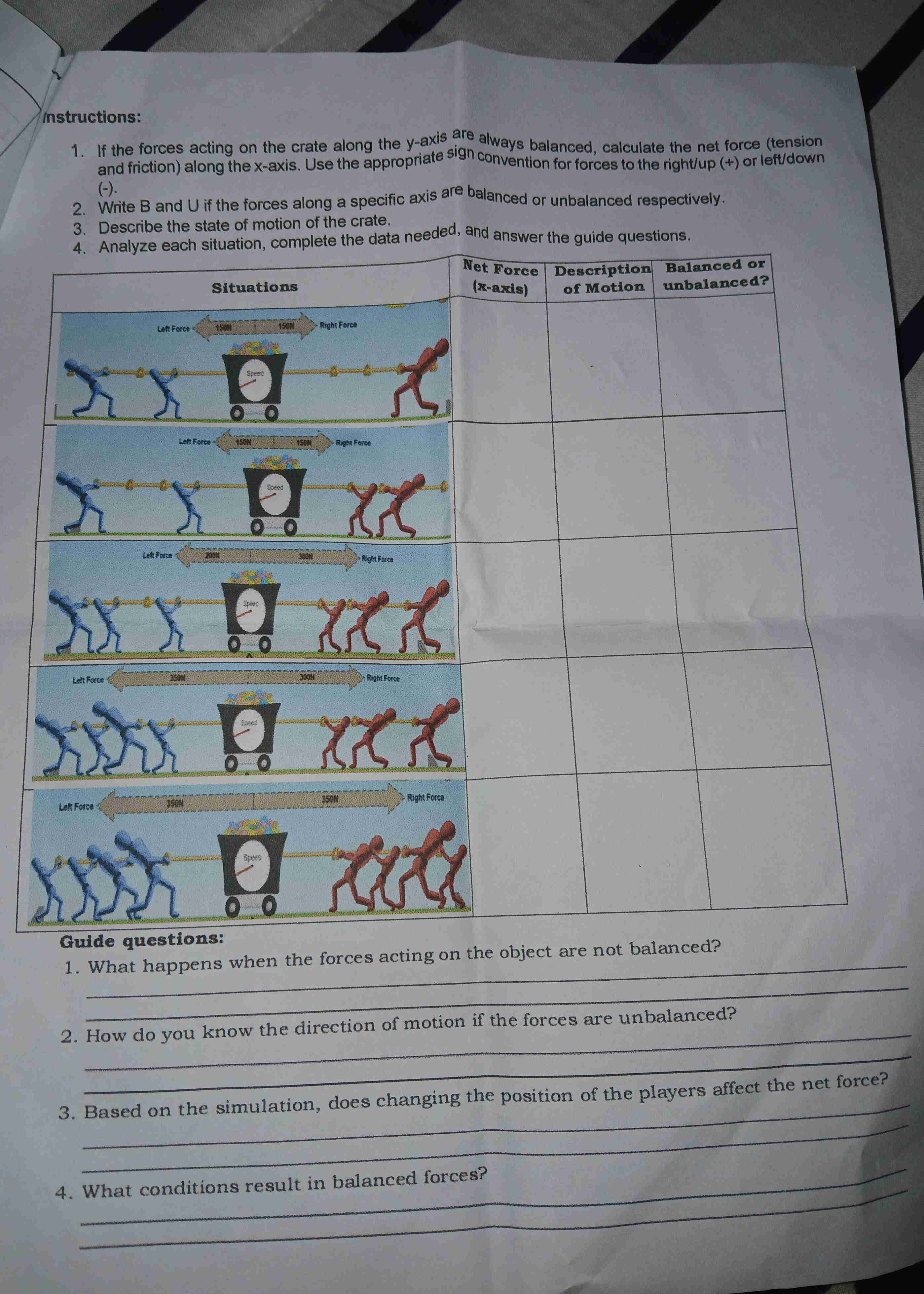 Instructions 1 If the forces acting on the | StudyX