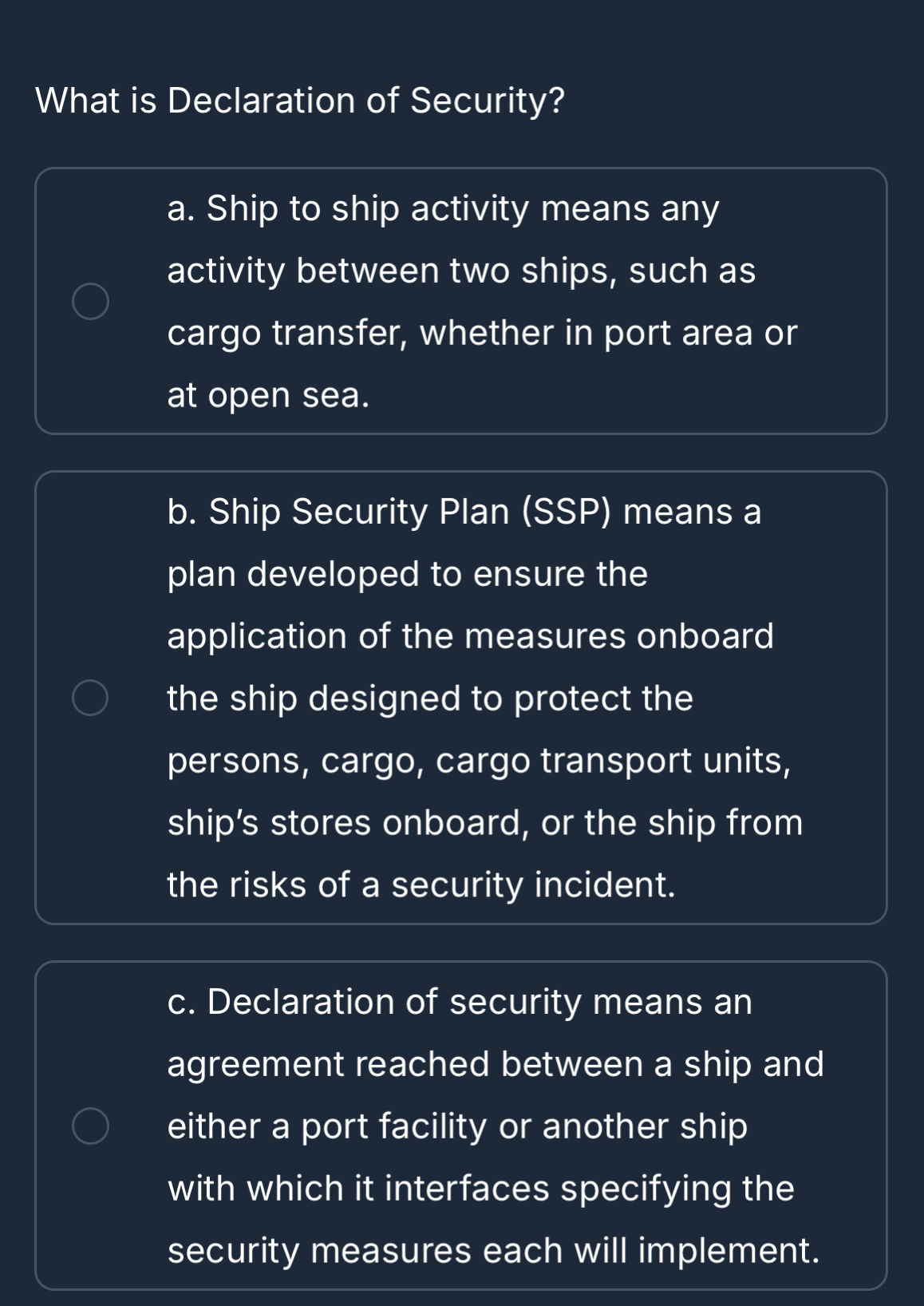What is Declaration of Security a Ship to