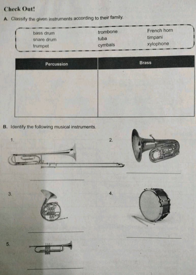 Check Out A Classify the given instruments | StudyX