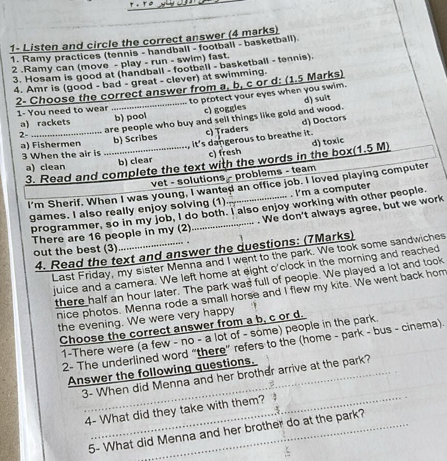 1- Listen and circle the correct answer (4 | StudyX